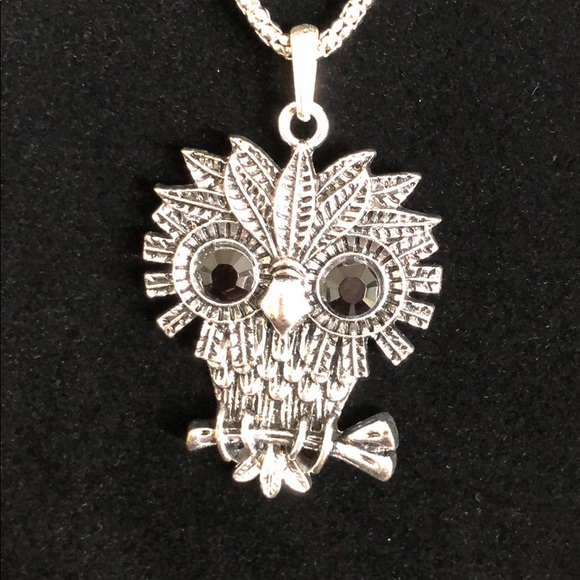 Jewelry | 31 412 514 616 Silver Tone Owl Necklace Wfacet Black Bead ...